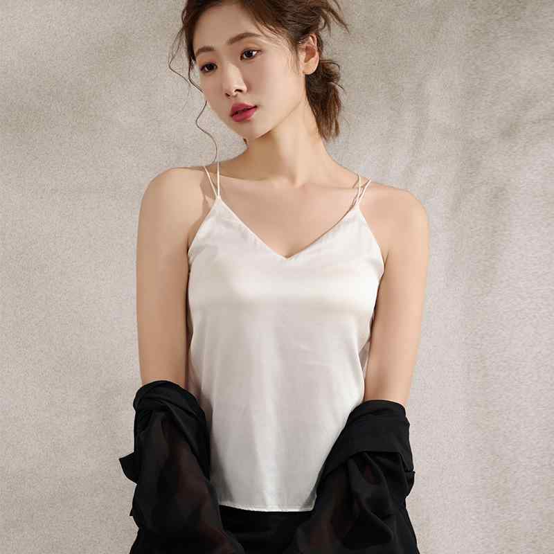 ・製品カテゴリ: 吊りトップ・素材: 桑蚕丝・カラー: ホワイト, ブラック・サイズ: S, M, L, XL・スタイル: セクシー・ネックライン: Vネック・素材の含有量: 90-95%・季節: オールシーズン