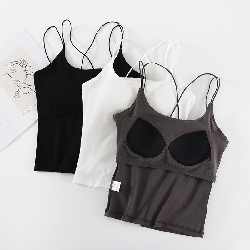 ・カテゴリ: 吊带背心・素材: 綿・カラー: ブラック, ホワイト, 深灰・サイズ: S, M, L, XL・スタイル: セクシー・ネックライン: ラウンドネック・詳細: 海綿パッド・厚さ: 厚手・素材含有量: 95-100%