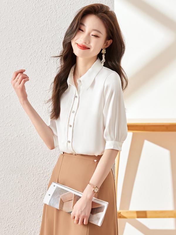 ・カテゴリ: シャツ・スタイル: 通勤・主な素材: ポリエステル90-95%、スパンデックス30%以下・柄: 無地・袖丈: 五分袖・袖型: 通常袖・カラー展開: ライトグリーン、ホワイト、グリーン、ライトブラウン・サイズ展開: S、M、L、...