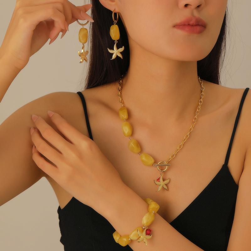 ・処理工芸: 電鍍・スタイル: 海星首飾三件套・セット内容: イヤリング+ネックレス+ブレスレット・チェーンスタイル: レギュラーチェーン・ペンダントの材質: 合金・パターン: 海洋生物・カラー: KC金WG0-1157, KC金イエロー0...
