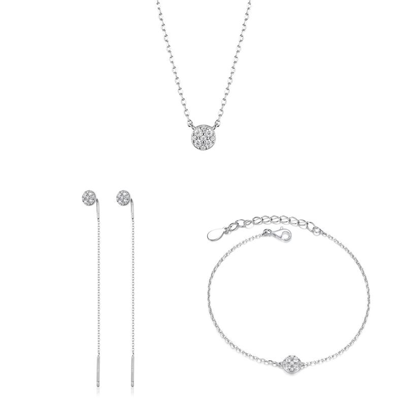 ・素材: 銀・処理工芸: 象嵌・スタイル: 幾何型・セット内容: イヤリング+ネックレス+ブレスレット・鑲嵌材质: キュービックジルコニア・チェーンタイプ: O字チェーン・ペンダント素材: 925シルバー・柄: 幾何学模様・カラー: イヤリ...