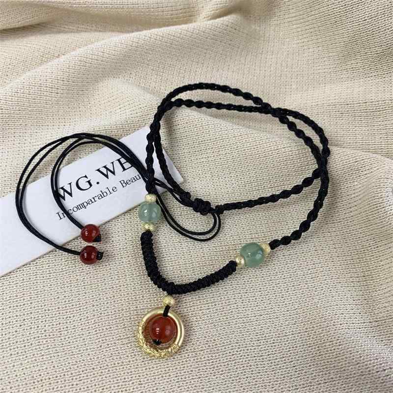 ・素材: 串珠/珠子・加工技術: 手作り・造型: 幾何学型・チェーンスタイル: 十字チェーン・多層構造: 否・ペンダント素材: 人造水晶・長さ: 41～50cm・カラー: L173-A（編組平安バックルネックレス）・純度: 通常、ギフトボッ...