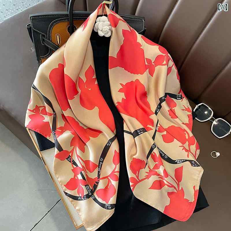 ・スタイル: 百搭, 优雅, カジュアル風, ファッションOL, 简约, 欧美, 轻奢風, 高級感・素材: 仿真丝・編み方: 平織り・長さ: 90*90cm・柄: 樹葉・アイテム: 方巾・処理工程: プリント・サイズ: 90*90cm・流行...