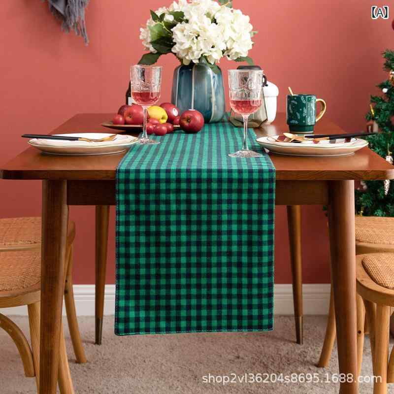 ・素材: 綿・面料主成分: 綿・面料主成分含量: 綿60%・面料次成分: ポリエステル・面料次成分含量: 10%・スタイル: 北欧・柄: 格子・カラー: 緑・カテゴリ: テーブルランナー・空間: リビング、寝室、屋外、レストラン、商業施設・...