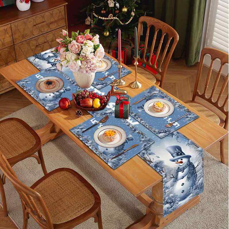 ・素材: 白麻・主な素材: ポリエステル100%・スタイル: クリスマス・柄: 無地・カラー: 白色、一条テーブルランナー+4枚ランチョンマット・サイズ: 33*183cm-30*45cm