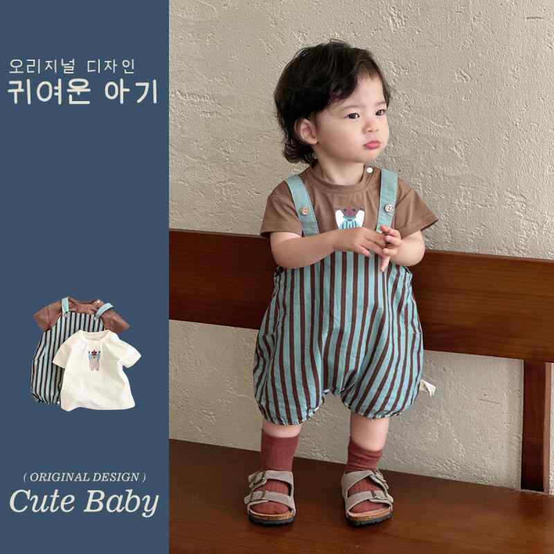 ・性別: 男児・スタイル: 韓国版・セット内容: パンツ、トップス・セット数: 2点・対象年齢: 乳幼児(1~3歳, 80~100cm)・シーズン: 夏・袖丈: 半袖・パンツ丈: 短パン・生地加工: 柔らかい・厚さ: 薄手・柄: ストライプ...