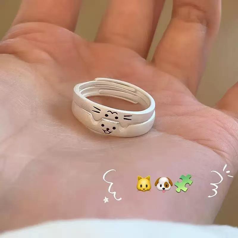 ・素材: 銀・デザイン: 動物/十二支・加工技術: 電気メッキ・カラー: シルバー（小犬/メンズ）、シルバー（小猫/レディース）・サイズ: フリーサイズ（調整可能）・スタイル: エレガント、ファッション・素材純度: 純銀・製品カテゴリ: ブ...