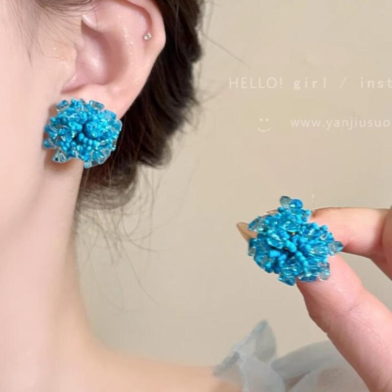 ・素材: 人造水晶・加工技術: 電気メッキ・形状: 幾何学型・カラー: 湖青色, 白色・流行要素: 花・スタイル: ファッションOL・耳針材質: 925シルバー・対象者: 女性・流行要素分類: 植物・花卉・製品カテゴリ: イヤリング