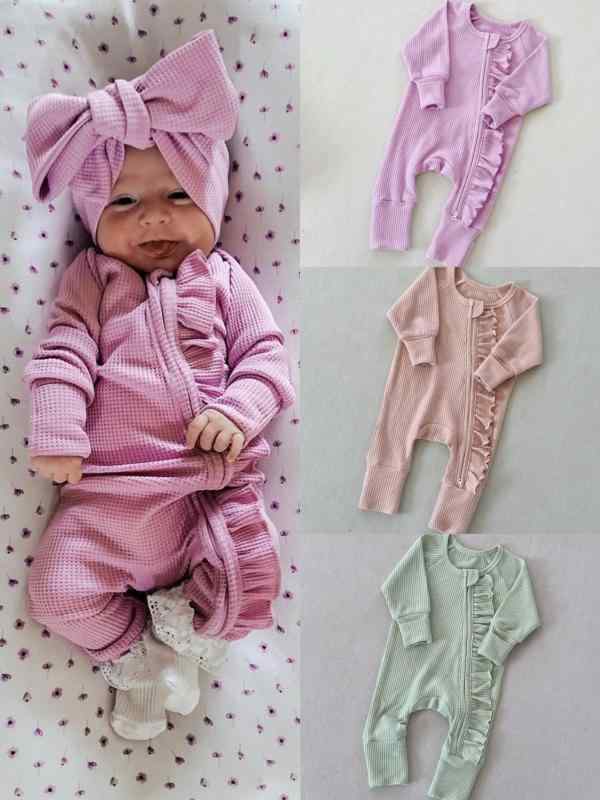 ・袖丈: 長袖・主な素材: 綿65%・スタイル: 欧美・款式: 长爬・颜色: 翠微绿, 橡皮粉, 杏白色, 兰花紫, 水兰色, 配套颜色发带・适合身高: 新生儿, 59cm, 66cm, 73cm, 80cm, 90cm・产品类别: 连身衣、爬服