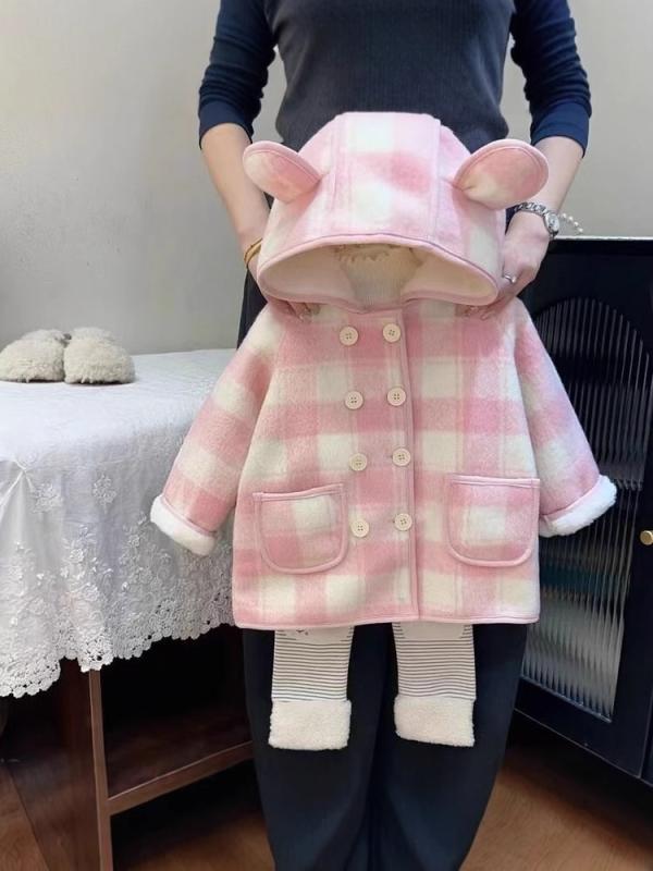 ・性別: 女・対象年齢: 幼児(1～3歳, 80～100cm)・襟の形: スタンドカラー・スタイル: カジュアル・柄: 格子柄・厚さ: 厚手・フード: 取り外し不可・袖丈: 九分袖・生地加工: 柔らかい・安全レベル: A・生地: ポリエステ...