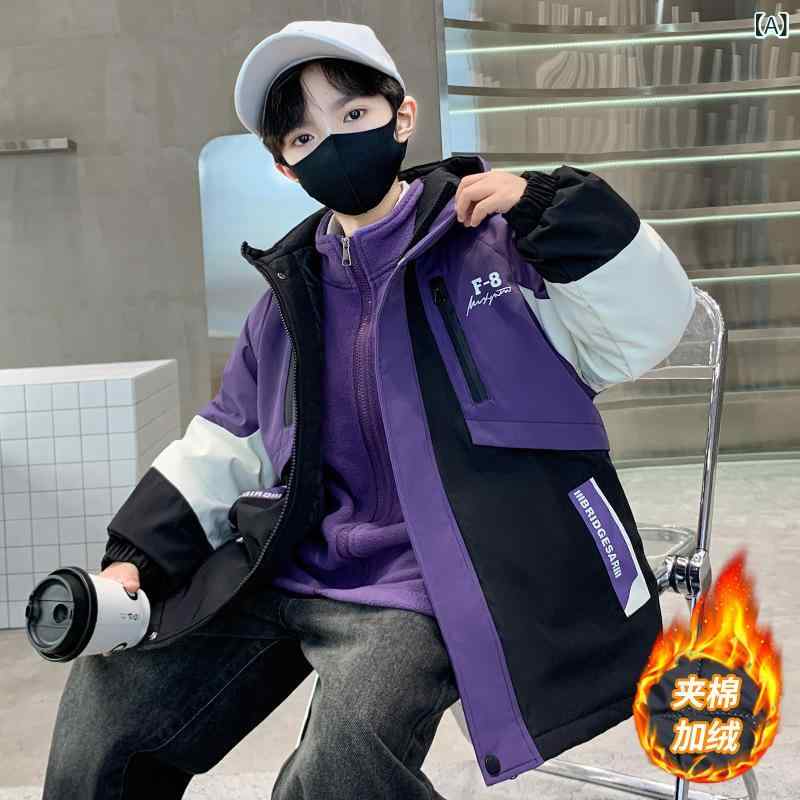 ・性別: 男児・対象年齢: 中・大童（8歳以上、140cm以上）・ネックライン: ハイネック・スタイル: カジュアル・柄: 無地, その他・厚さ: 厚手・生地加工: 柔らか・フード: 有り・袖丈: 長袖・要素: 配色, トレンド・写真: モ...