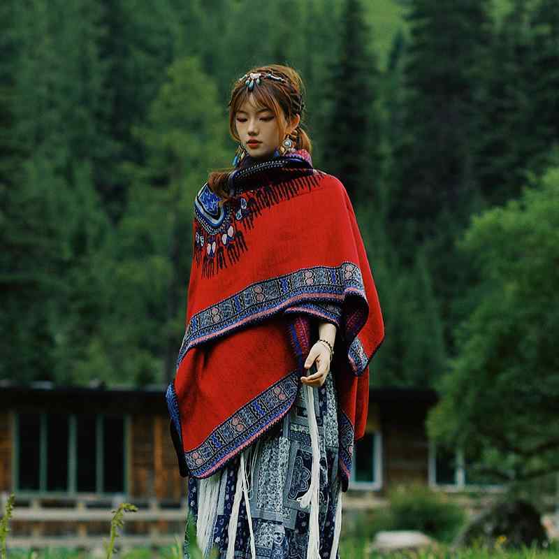 ・素材: 仿羊绒・適合シーズン: 夏季, 冬季, 春季, 秋季・カラー: レッド・スタイル: 民族風・幅: 130cm・編み方: 緯編・柄: 拼色, 印花・機能: 保温・款式: 披肩・流行要素: 印花