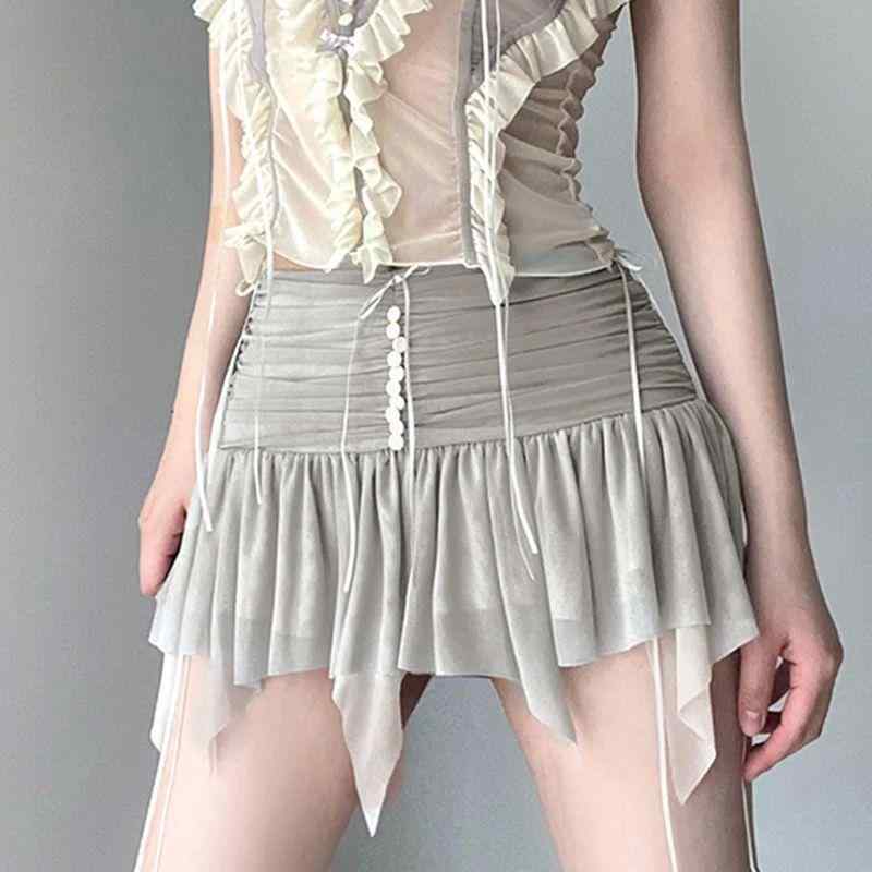 ・工艺: 拼贴/拼接・面料名称: 涤纶・主な素材: 涤纶（聚酯纤维）・裙型: 紧身裙・スカート丈: ミニスカート・流行元素: 纱网・カラー: 灰色・サイズ: S, M, L, XL・スタイル: 日韓カジュアル・スカート種類: スカート・伸縮...