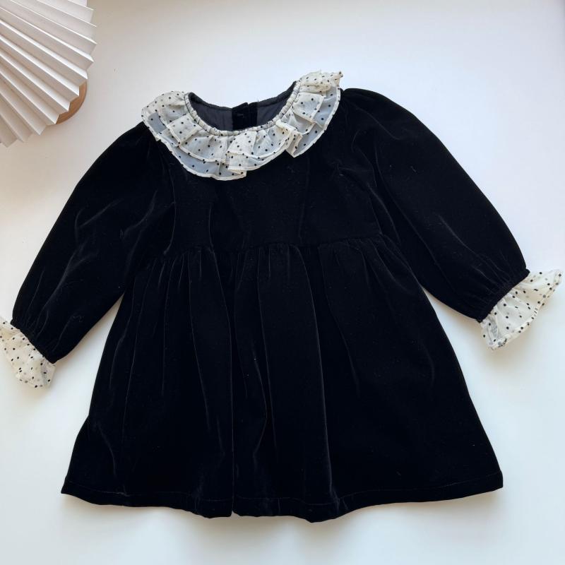 ・スタイル: プリンセス・素材: 金丝绒、綿100%・スカートの種類: ワンピース・対象年齢: 婴幼童(1~3歳，80~100cm)・裙摆样式: A字裙・カラー: ブラック・対象身長: 80cm, 90cm, 100cm, 110cm, 1...