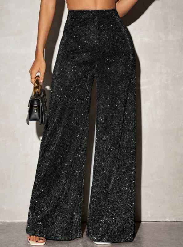 ・素材: スパンデックス・パンツスタイル: ワイドレッグ・パンツ丈: フルレングス・ウエストタイプ: ハイウエスト・厚さ: 薄手・流行の要素: スパンコール・カラー: ブラック・サイズ: S, M, L, XL・スタイル: 通勤・主な素材の...