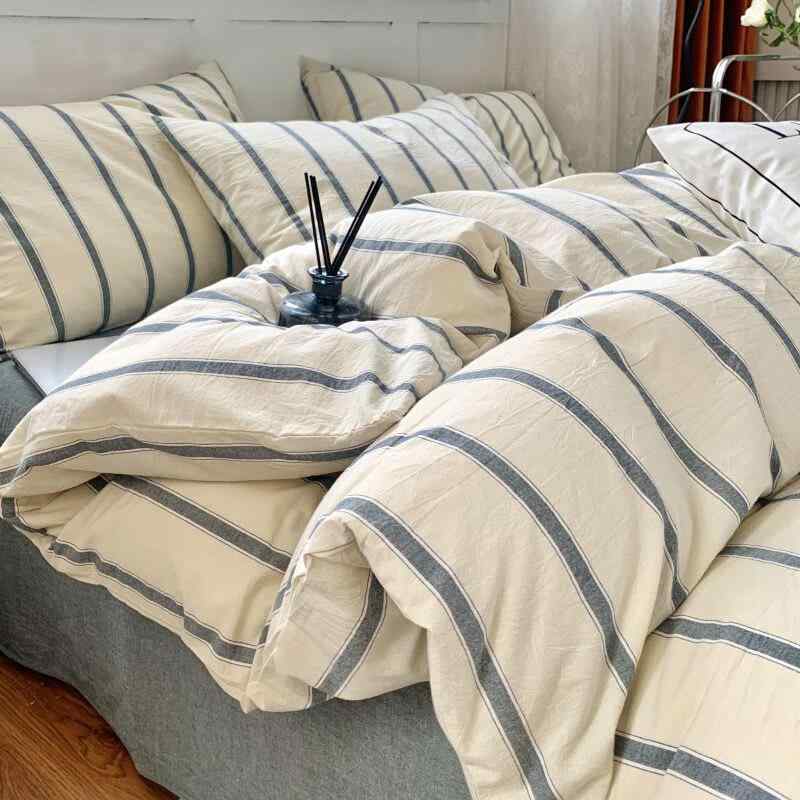 ・面料支数: 60支・印染工艺: 活性印染・织造工艺: 水洗・重量: 約800g～1000g・柄: ストライプ・スタイル: 現代的・素材: 綿・アイテム: 四件套・カラー: 浅小藍, 流年杏黄, 年布鲁兰, 流年豆绿, 流年深灰, 絮语桔,...