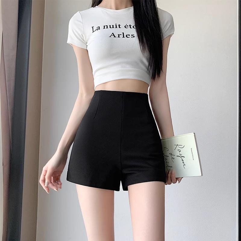 ・スタイル: 知性風・パンツ型: ストレート・パンツ丈: ショートパンツ・ウエスト: ハイウエスト・厚さ: 薄手・流行の要素: ファスナー・カラー: ブラック, ホワイト・サイズ: S, M, L, XL・メイン素材: ポリエステル・メイン...