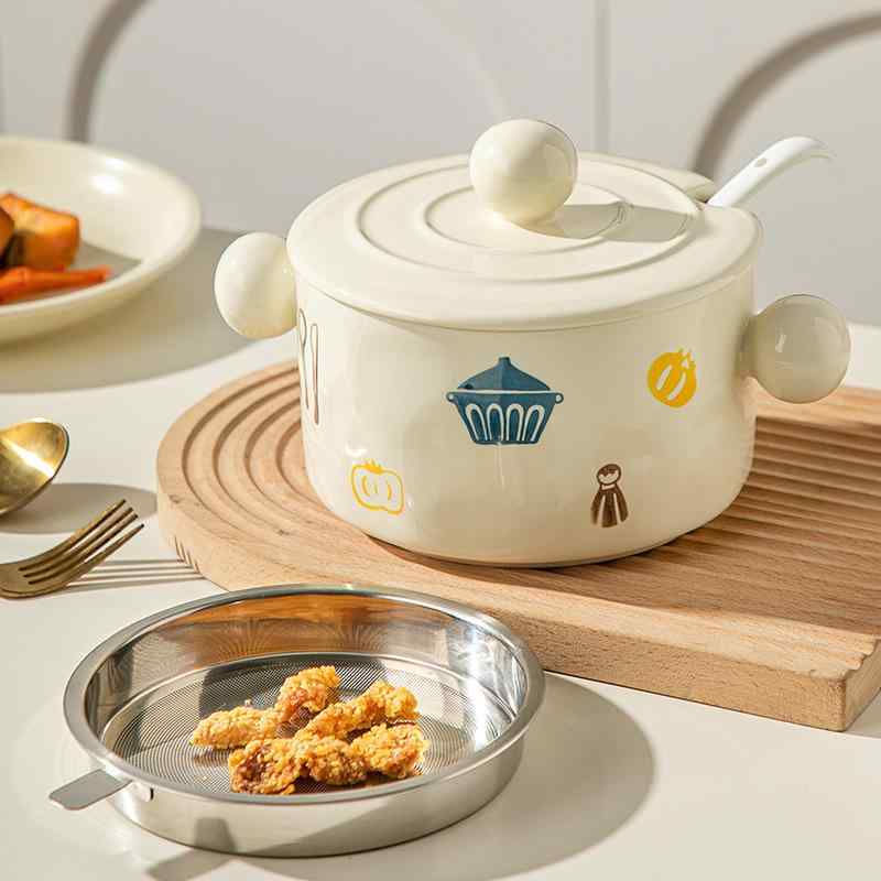 ・素材: 陶瓷・サイズ: 小号1.4L（送勺子）, 大号2L（送勺子）, 小号带滤网1.4L（送勺子）, 大号带滤网2L（送勺子）・カラー: 乳白色・機能: 免打孔