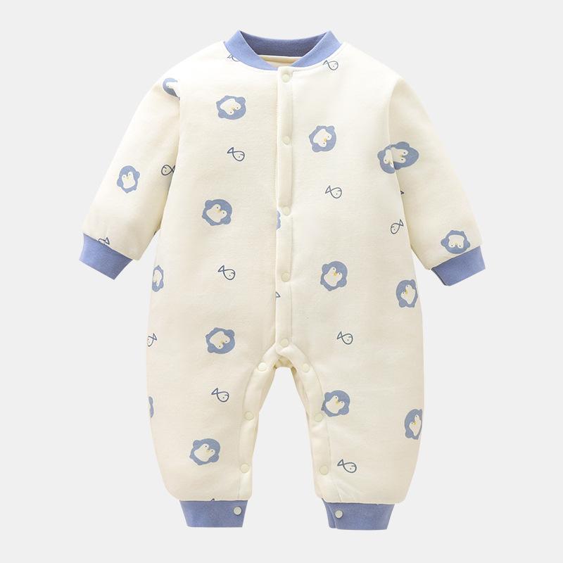 ・素材: 綿・対象年齢: 新生児(0~1歳、80cm以下)・性別: 男女兼用・袖丈: 長袖・厚さ: 厚手・主な素材構成: 綿95%・留め具: シングルブレスト・スタイル: ロンパース・色: ブルーペンギン, コーヒーベア, イエローアイスク...