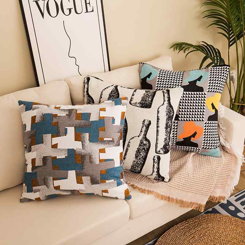 ・製品カテゴリ: クッション/抱き枕（中材入り）・素材: ポリエステル・柄: 抽象画・カラー: 多彩十字, 多彩人像, 酒瓶, 黒白半円, 可愛い笑顔, 橙色格子, カラフル円, 黒白シマウマ, 黒白天鵝, 絨絨字母, 黒白籐編み, 橙枠方...