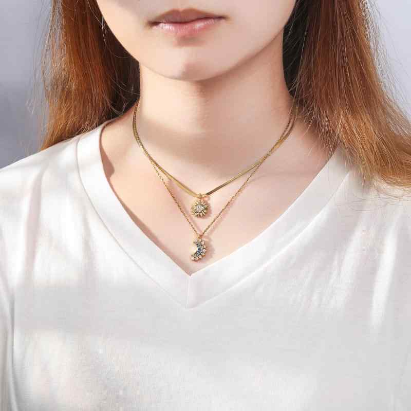 ・処理方法: 電鍍・造型: 幾何型・チェーンスタイル: 常規チェーン・多層構造: はい・長さ: 41cm～50cm・カラー: ゴールド日月ペア, シルバー日月ペア, ゴールド重ね付け日月, シルバー重ね付け日月, ゴールド太陽, ゴールド月...