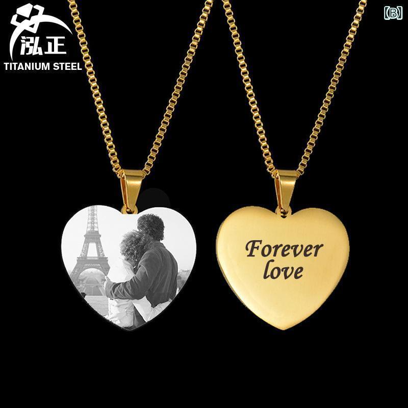 ・素材: ステンレス・処理: 電镀・スタイル: ネックレス・造型: 心形・チェーンスタイル: ボックスチェーン・多層構造: 否・ペンダント素材: チタン鋼・長さ: 41cm～50cm・カラー: ブラック（鋼色チェーン）, ゴールド, 鋼色,...