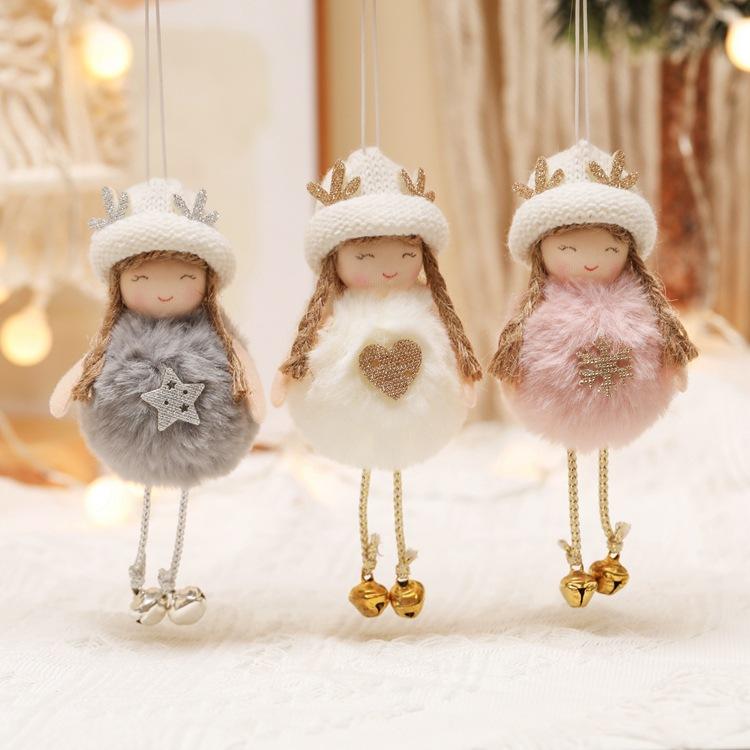 ・素材: 布・カテゴリ: クリスマス天使吊り下げ飾り・仕様: ピンク丸腹ギフト帽子鹿の角天使, グレー丸腹ギフト帽子鹿の角天使・工芸: 半手作り半機械・適用祭: クリスマス