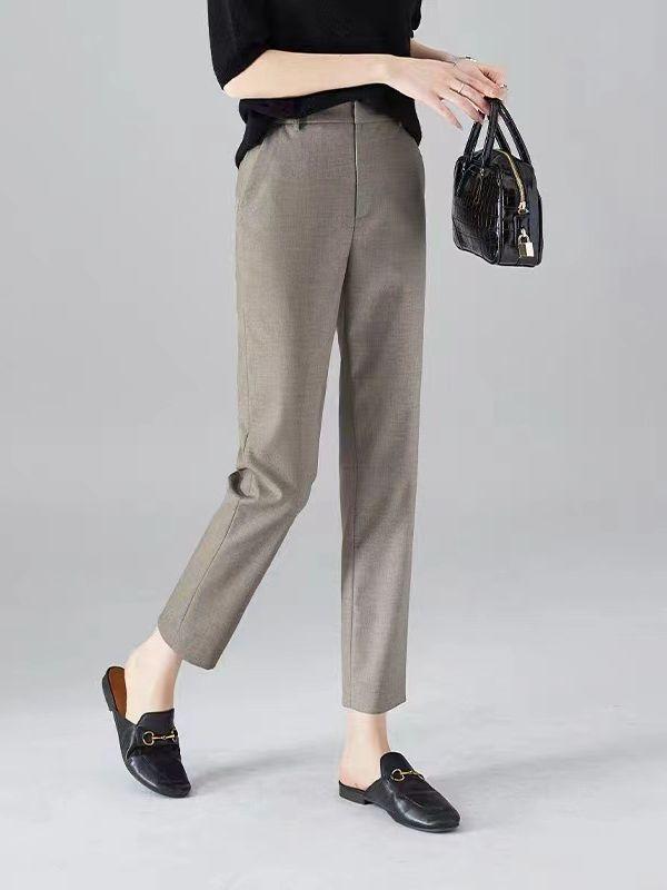 ・素材: ポリエステル・パンツ型: ストレート・パンツ丈: 長ズボン・ウエスト: ハイウエスト・厚さ: 中厚・カラー: オートミール, ブラック, コーヒー・サイズ: S, M, L, XL, XXL・スタイル: カジュアル・伸縮性: 微ス...