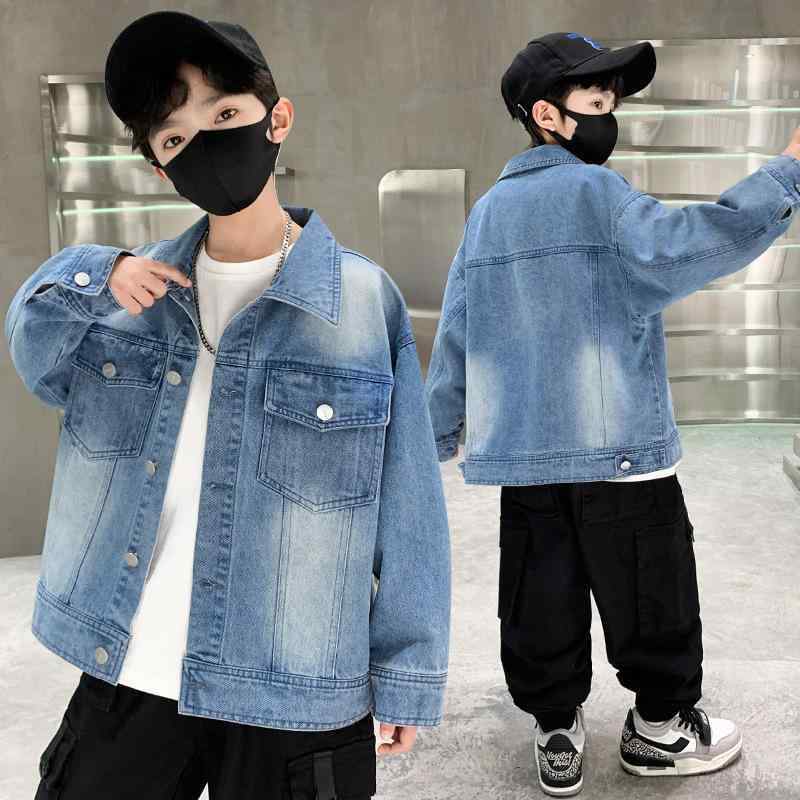 ・性別: 男児・対象年齢: 中大童(8歳以上、140cm以上)・ネックライン: 襟付き・スタイル: 韓国版・柄: 無地・厚さ: 普通・生地加工: 柔らかい・フード: なし・袖丈: 長袖・生地: デニム・留め具: シングルブレスト・主な生地の...