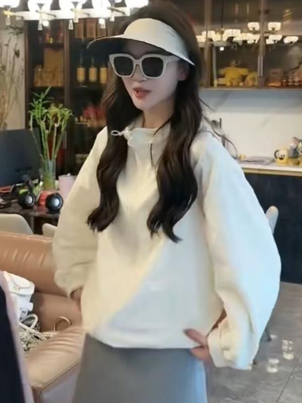 ・素材: 天丝（莱赛尔纤维）・柄: 無地・フィット: ゆったり・組合せ: 単品・厚さ: 普通・袖丈: 長袖・袖のタイプ: レギュラー・ネックライン: フード付き・ディテール: ポケット・加工: 防しわ・カラー: ホワイト, ピンク, アプリ...