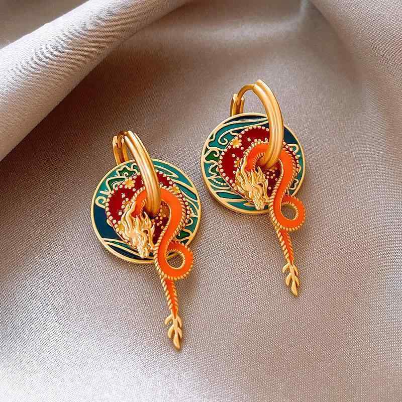 ・スタイル: 中国風・造型: 幾何型, 動物/生肖・処理工芸: 滴油・対象: 女式・製品カテゴリ: 耳飾・流行要素: 龍・スタイル分類: 文芸復古・カラー: 主図款