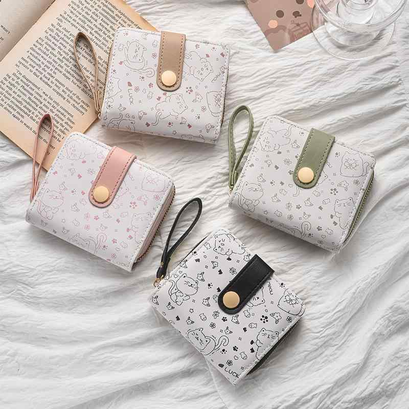 ・素材: PU・スタイル: スイート・柄: キャラクター・カラー: ブラック, ピンク, ミルクティー, グリーン・機能: 防水, 超軽量・財布の折りたたみ数: 2つ折り・人気の要素: ステッチ, プリント