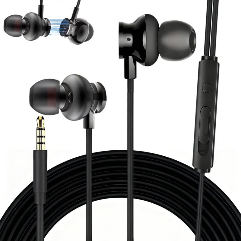 DACAIFH 有線イヤホン 3.5mmジャック ノイズキャンセリング機能 ステレオ 延長ケーブル インイヤー型 2.5mロングケーブル ゲーミングイヤホン マイク付き 快適な装着感 クリーンな通話品質 テ【3メートル耐引張長ケーブル】ライ...