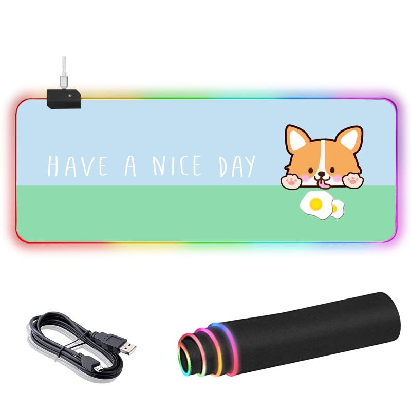 AJAZZ 大型マウスパッド ゲーミング マウスパッド LED 発光 14RGBモード 7色の発光色 滑り止め 800*300*4mm (コーギー)【超大型マウスパッド】800mm×300mm×4mmのサイズが十分な移動スペースを提供し、デ...