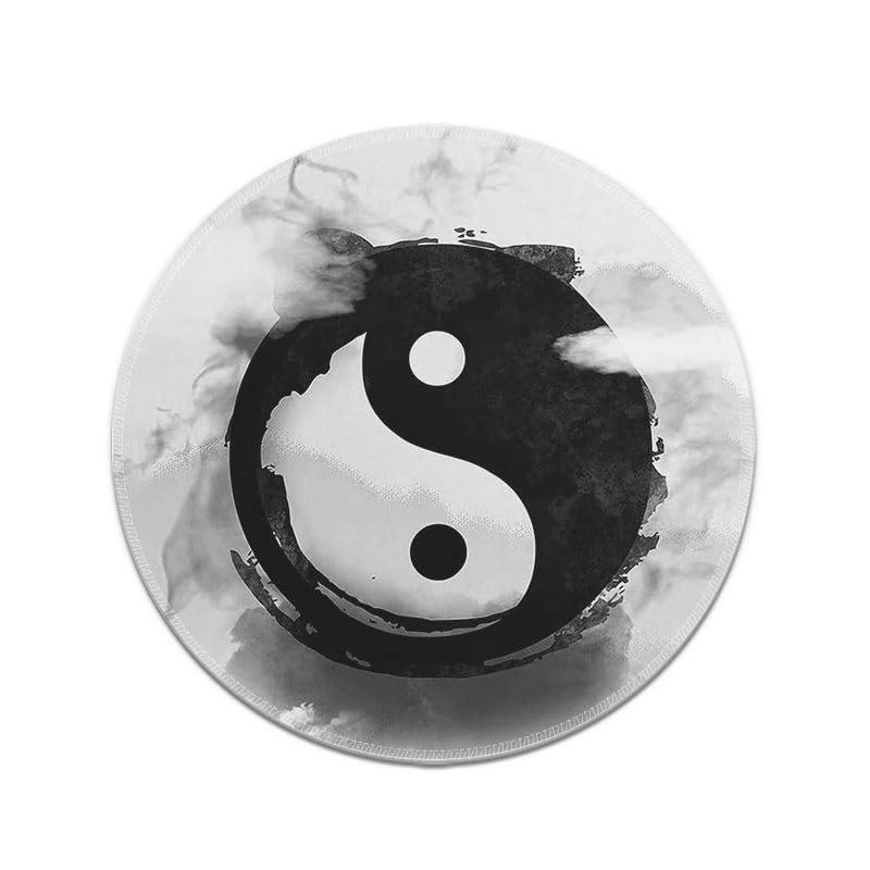 JANKOW 円形 マウスパッド 陰陽デザイン スタイリッシュで多機能 オフィス/部屋/パソコン室に適用 (太極柄 黒白)快適な素材: この製品は高品質のゴム素材でできており、手触りが柔らかく、マウスから発生するノイズを効果的に排除できます...