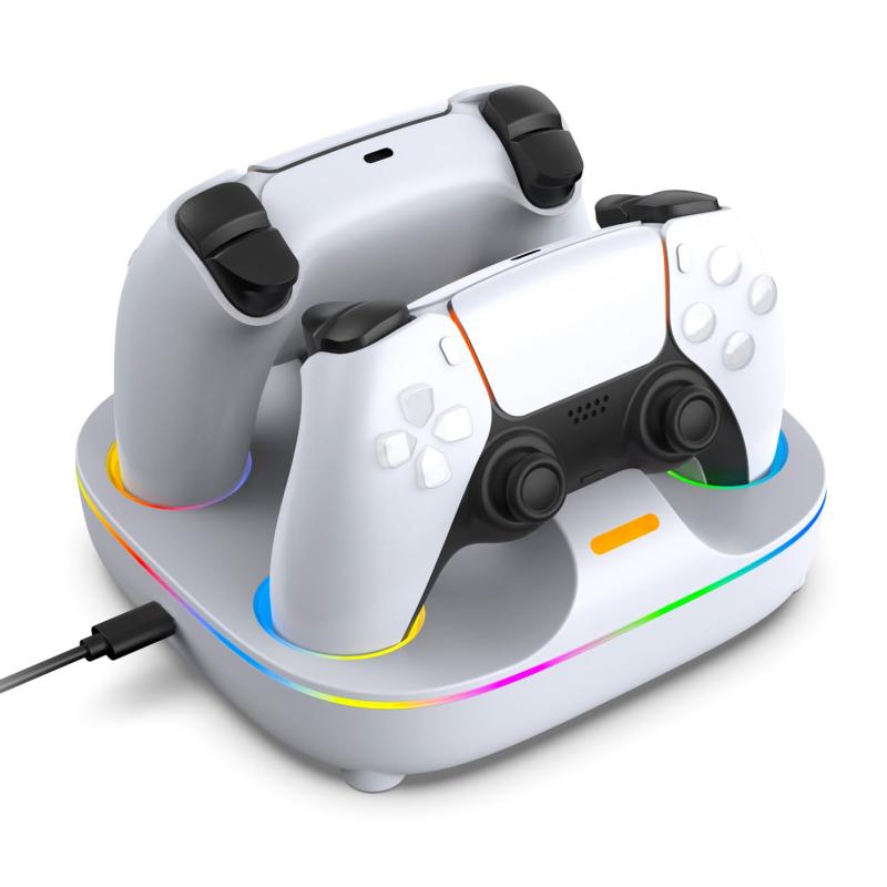 【令和6年冬登場】 PS5 コントローラー 充電スタンド Blitzowl プレステ5 コントローラー用 ps5 スタンド ps5 周辺機器 2台同時 急速充電 RGBカラーライト edge兼用 取付簡単 ホワイト【置くだけで充電】使い終わ...