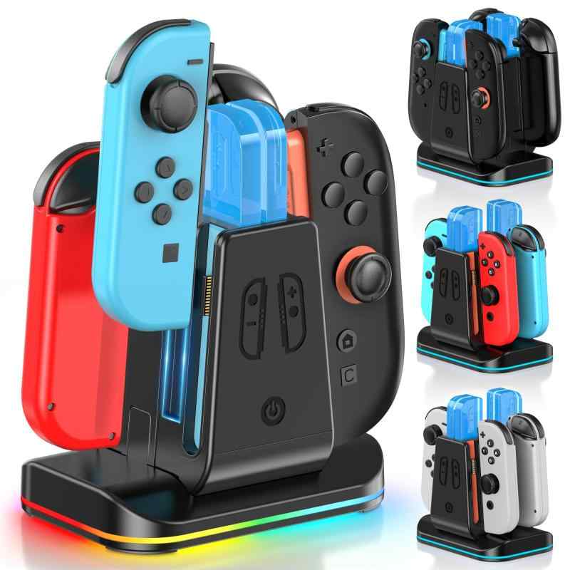 Switch 1/2 Joy-Con 充電 スタンド スイッチ 2 ジョイコン 充電ホルダー LEDインジケーターとRGBライト付き Switchコントローラー 収納ドック 省スペース【対応機種】Switch 2 Joy-Con 充電スタン...