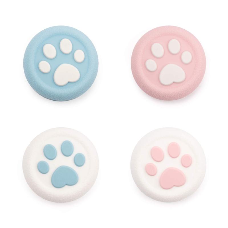 GeekShare PS4 /PS5/Switch Pro コントローラー コントローラー 保護カバー アシストキャップ 猫 肉球 かわいい (ピンクとブルー)「対応機種」：PS4/PS5/ Switch Pro用コントローラーカバーのセッ...