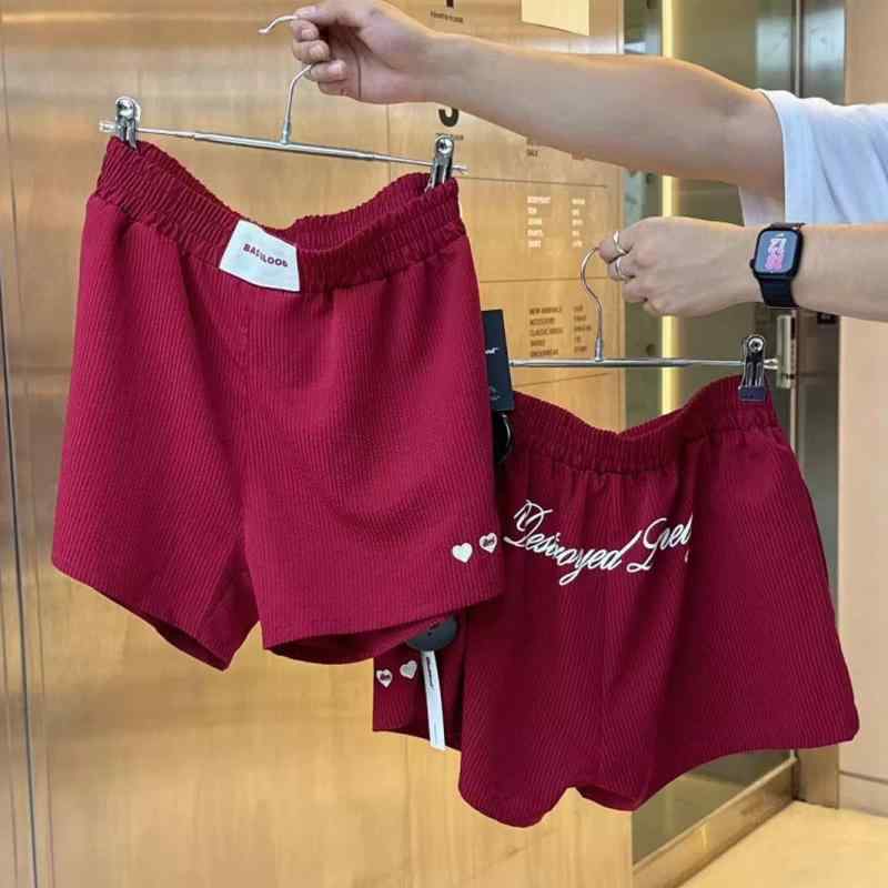 ・素材: 綿・パンツ丈: ショートパンツ・ウエスト: ミドルウエスト・厚さ: 普通・カラー: レッド, オフホワイト・サイズ: S, M・素材混率: 綿80-90%・スタイル: 通勤・パンツのタイプ: ストレート・スタイルタイプ: エレガン...
