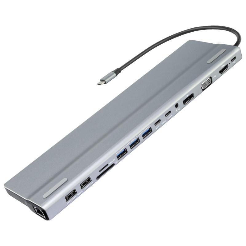 Bytecc USB C ドッキング、15 in 1 ノートパソコン ドッキング ステーション マルチポート USB C アダプター USB ハブ、デュアル 4K HDMI/DP、1080P VGA、100W PD 入力、USB3.0 ポー...