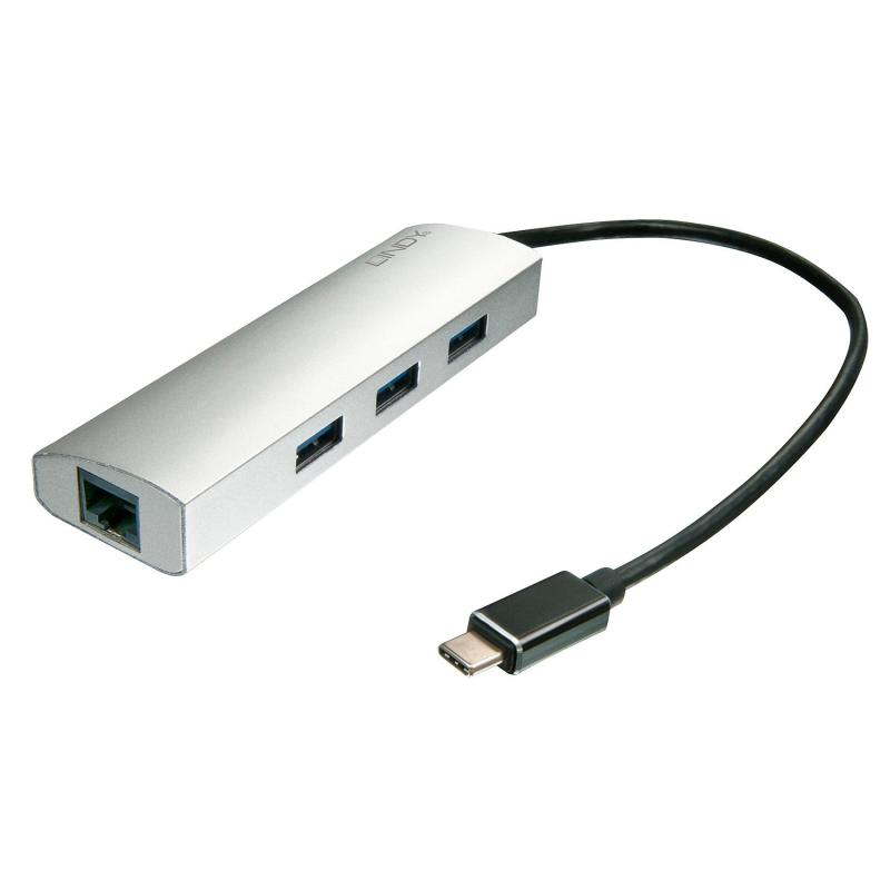 LINDY USB3.1 TypeC-Gigabit LAN・USB TypeA 3ポート ハブ アダプタ(型番:43177)・USB 3.1 Type C コンピュータをギガビット イーサネット ネットワークに接続します ・3 つの US...