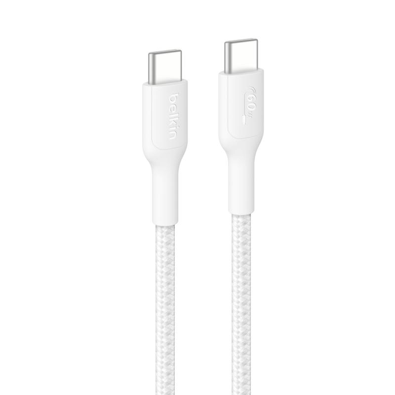 Belkin USB-C to USB-C 編組ナイロン ケーブル 超急速充電 60W PD対応iPhone15/16/iPad各種/MacBook各種/Windows各種/Galaxy/PixelなどAndoroid各種 1m ホワイト ...