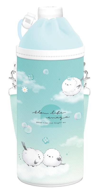 ボトルホルダー スローライフエナガサイズ(約)：Φ80×H170mm素材：PU合皮、ポリエステル、アルミ着脱可能なショルダーベルト最長125cm 350ml～500mlのペットボトルが収納可