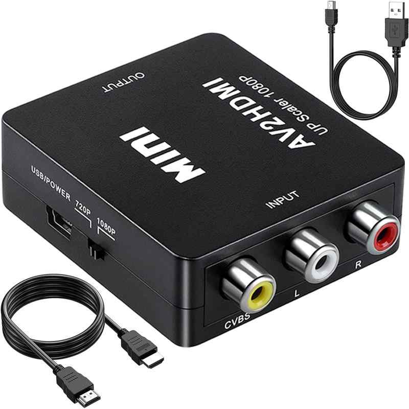 Runbod RCA to HDMI 変換コンバーター RCA コンポジット （赤、白、黄） 3色端子 hdmi 変換ケーブル AV コンポジット （赤、白、黄） 三色コードからHDMI変換コンバーター 1080P 古いレコーダー(DVD、VCR