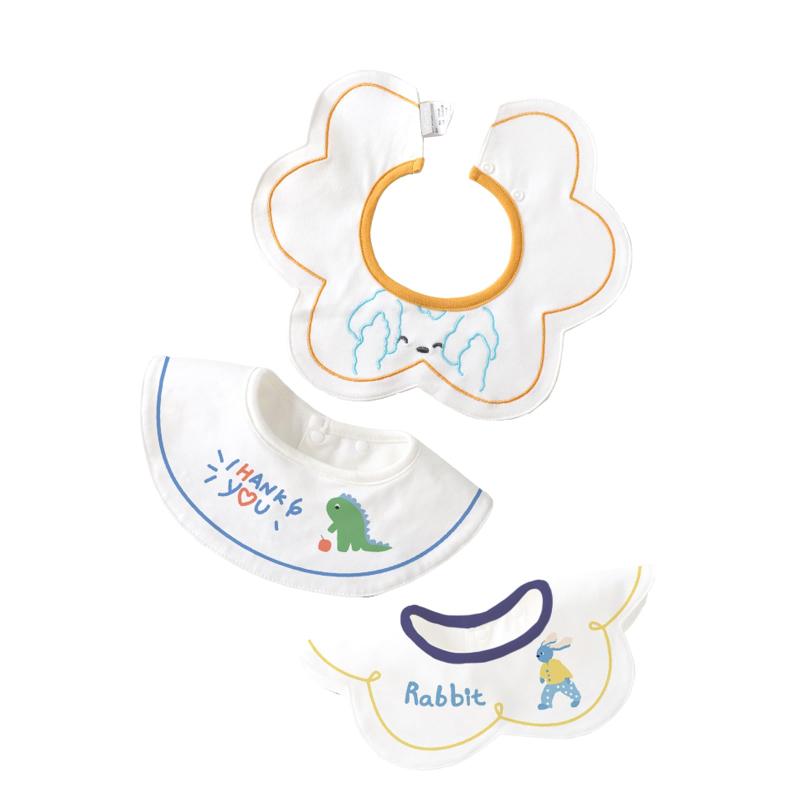 [Golden baby] スタイよだれかけ ベビー ビブ 綿100% 防水 刺繍柄 360度回転 3枚セット 赤ちゃん エプロン 食事用 新生児用 男の子 女の子 花びら型 保育園 入園準備 出産祝い おしゃれ プレゼント