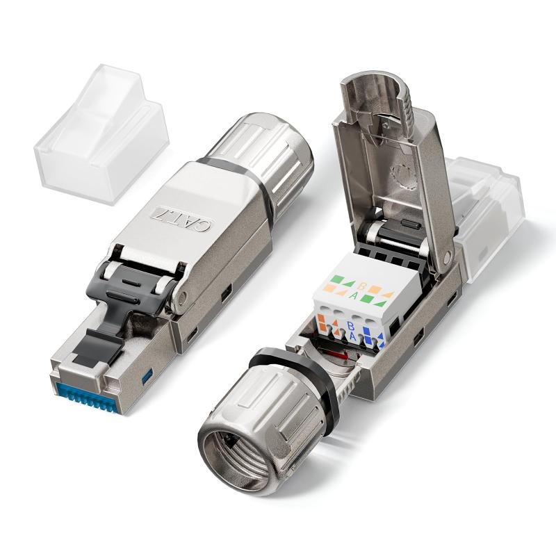LEENUE CAT7 RJ45コネクタ,無工具,亜鉛合金シールド,無圧接,CAT6A/CAT7 ethernetケーブルに適用,対応PoE,最大10Gbps 600MHz, 2個入りです【簡単な取り付け】ツールフリーの CAT7 イーサネ...