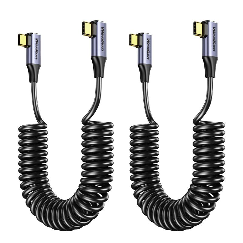 USB C ケーブル コイル型 巻き取り式 伸縮自在 2本セット PD100W 急速充電 480Mbps 高速データ転送 Type-C to Type-C（CtoC）まきとり充電ケーブル iPhone 17/16 / Galaxy S24 ...