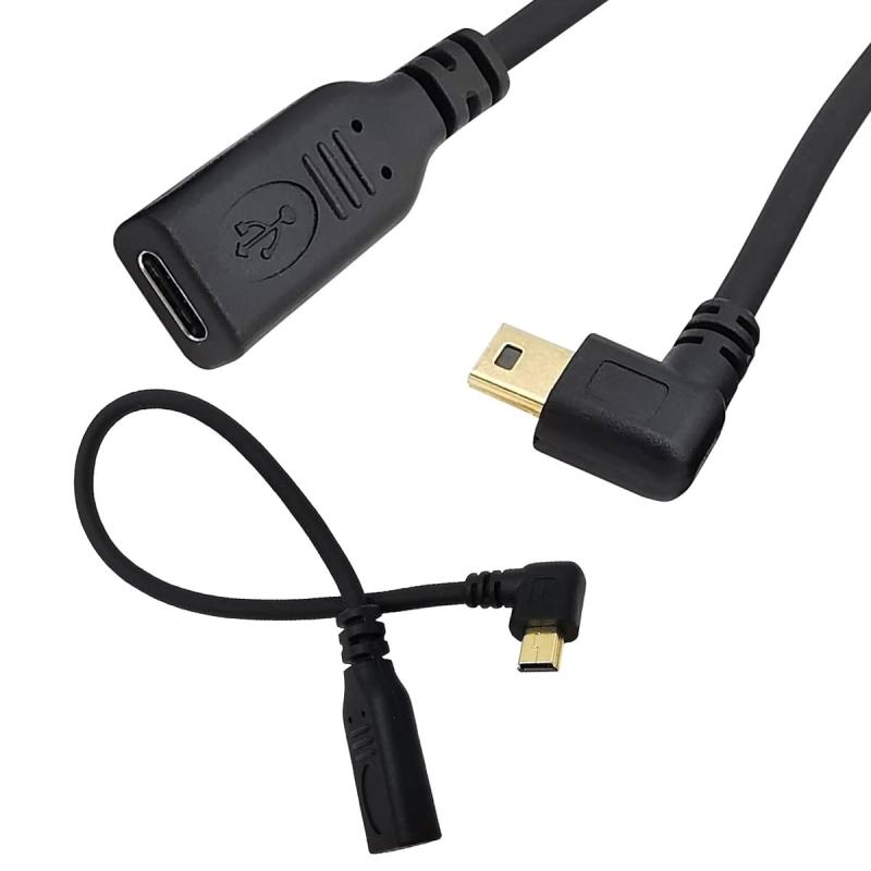 Mini USB to USB Cケーブル25CM 内部は純銅線USB ミニB to Type タイプ C メス 充電とデータ転送 変換 ケーブルType-Cメス⇒Mini-B 5Pinオス 90°L型 Type C 変換ケーブルタイプ C...