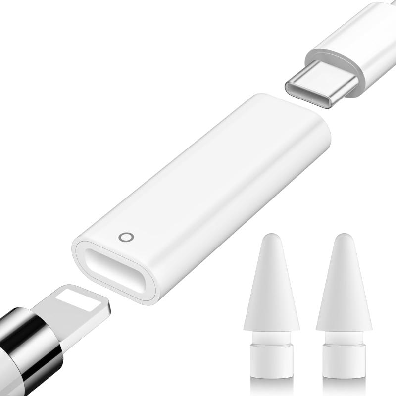 MACLE USB-C - 対応Apple Pencil アダプタ ペン先 3個入り 第1世代 対応アップルペンシル 充電 対応iPad第10世代/11(A16)とペアリング iPencil 1 交換ペン先 ペンシル充電アダプター 純正品と...