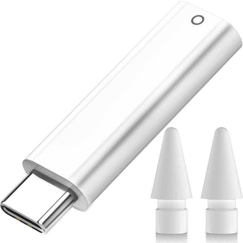 MACLE USB-C - 対応Apple Pencilアダプタ 交換用ペン先 3個入り 対応Apple Pencil 第1世代 アップルペンシル 充電アダプタ 対応iPad第10世代(Bluetoothペアリング可能) タッチペン交換用ペ...